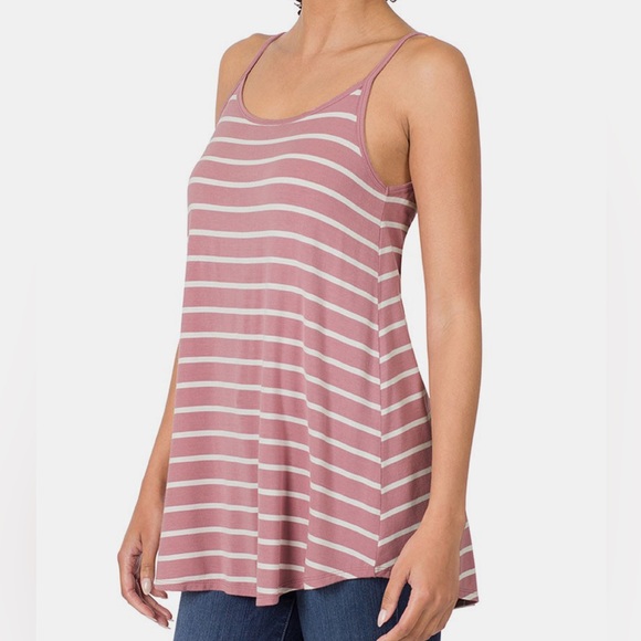 Zenana Outfitters | Tops | New Zenana Poolside Pink White Striped Vneck ...